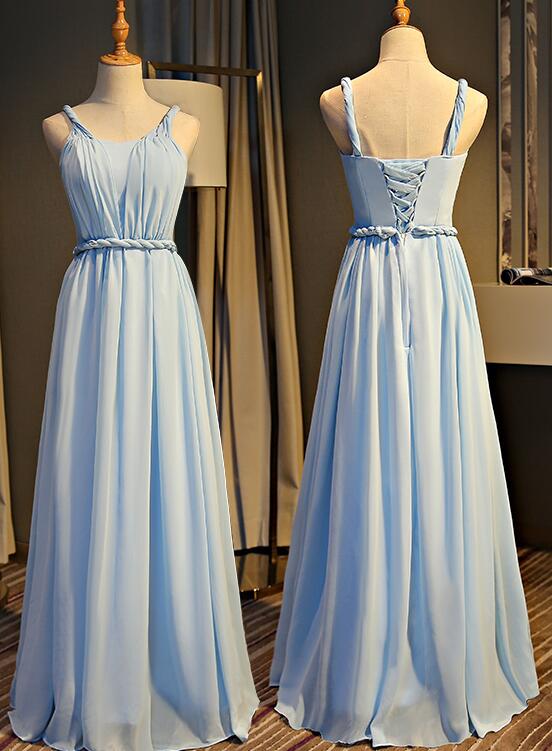 Light Blue Chiffon New Style Floor Length Party Dress, Blue Prom Dress ...