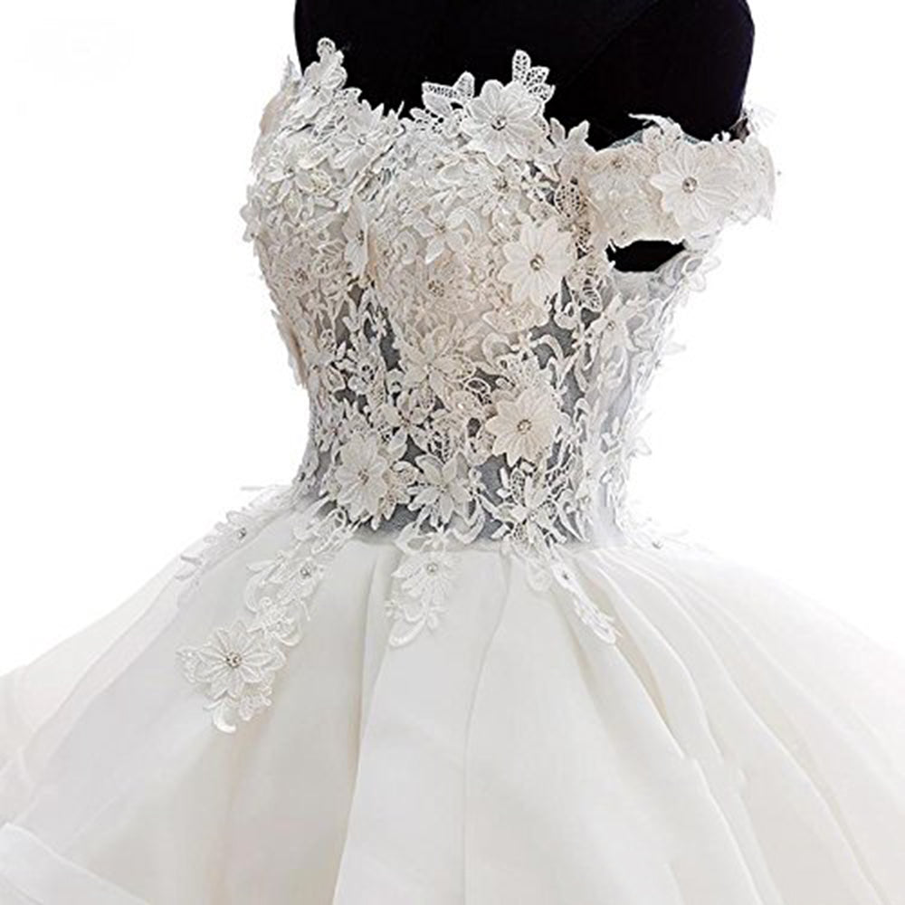 Cute Organza Short Party Dress with Lace Applique, Graduation Dress ...
